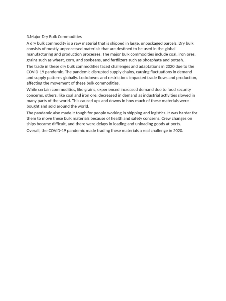Impact of COVID-19 on Dry Bulk Commodities | PDF
