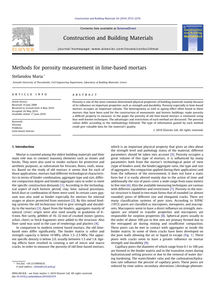 Methods For Porosity Measurement in Lime-Based Mortars | PDF | Porosity ...