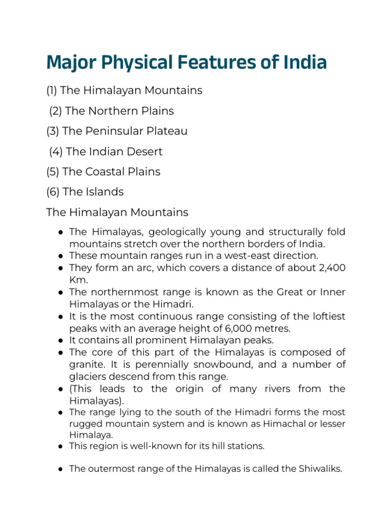 Physical Features of India | PDF | Himalayas | Physical Geography