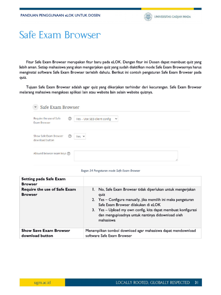 Panduan eLOK untuk Dosen UGM 2022 (Safe Exam Browser) | PDF