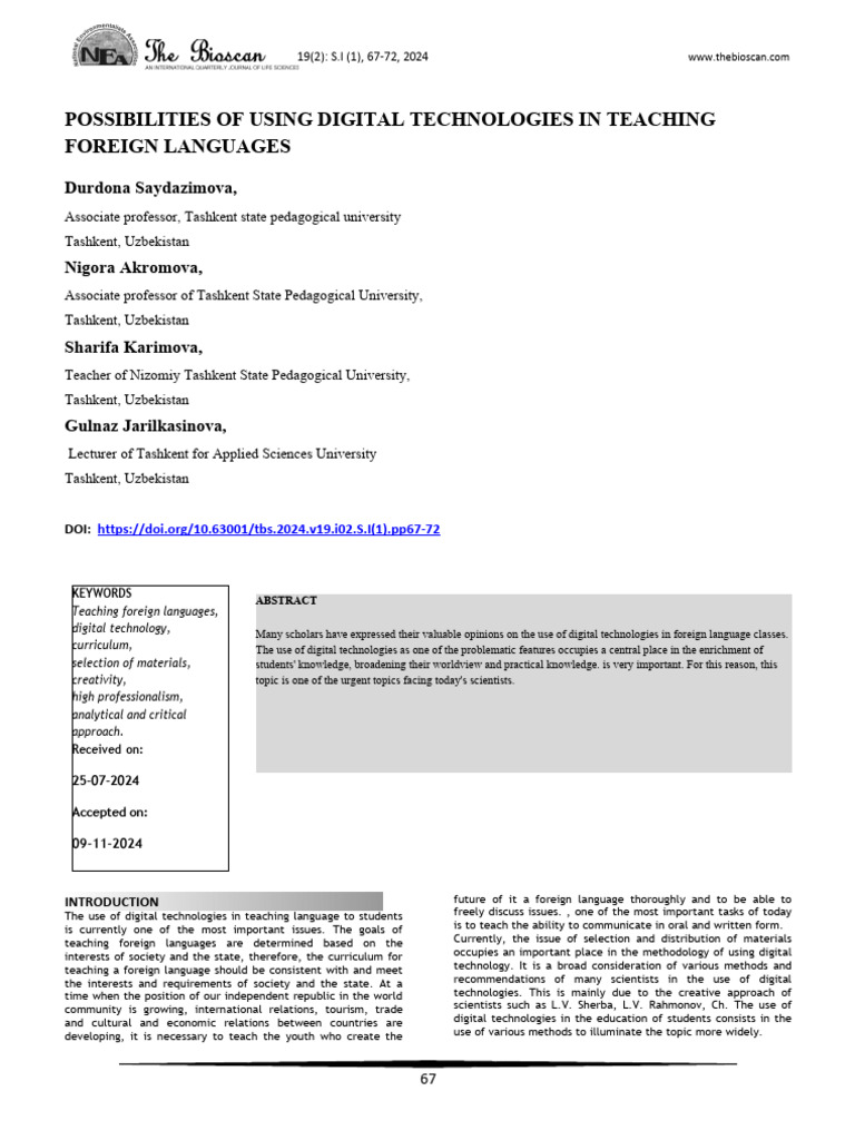 Possibilities of Using Digital Technologies in Teaching Foreign ...