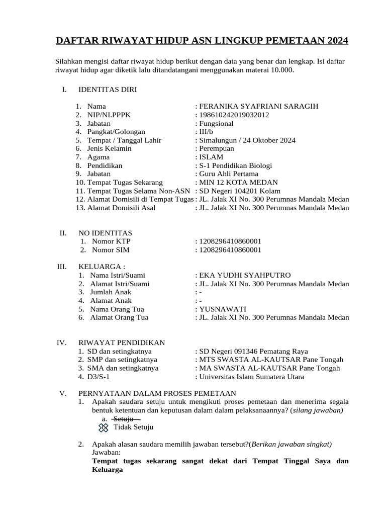 FORMAT BIODATA ASN NEW | PDF