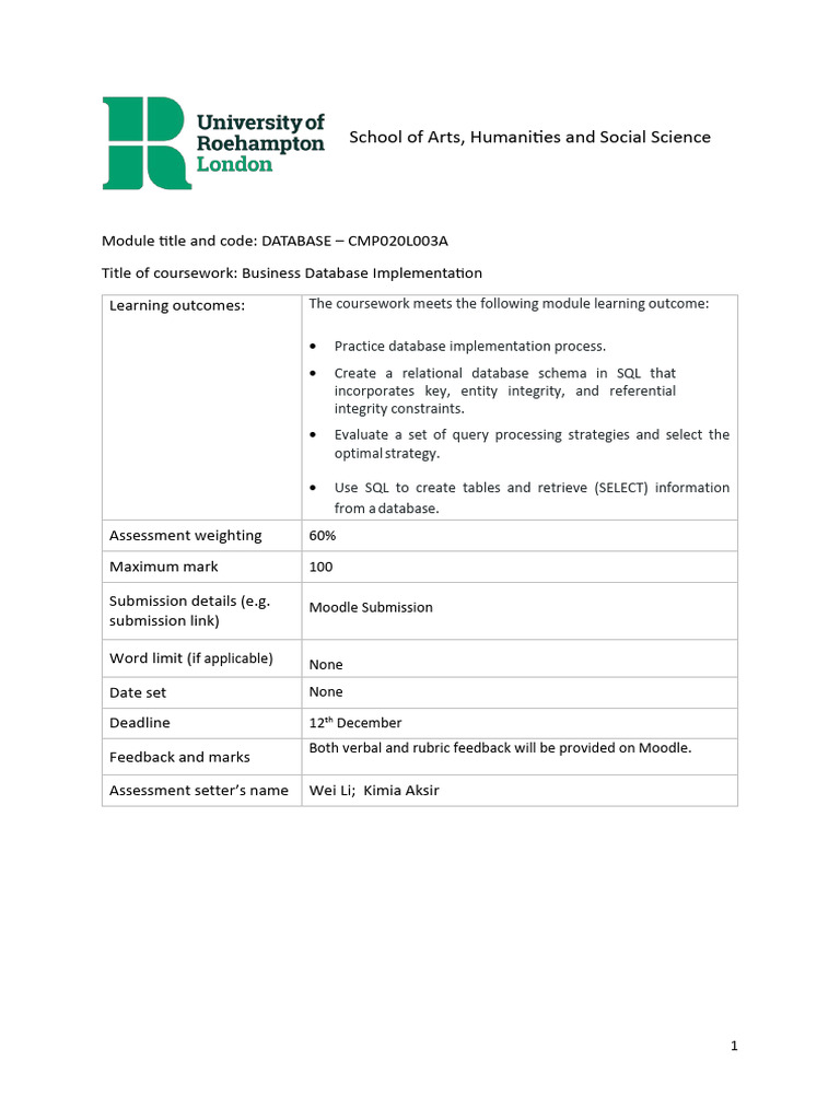 MSC Database Coursework 2 - 2024 | PDF | Databases | Table (Database)