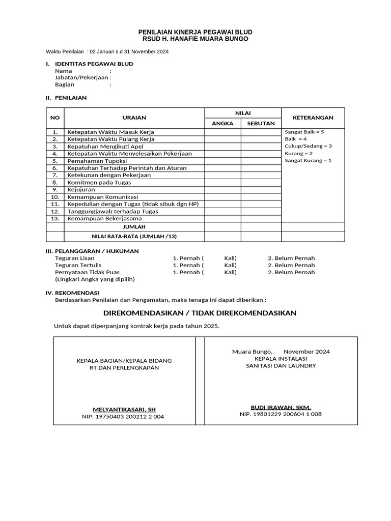 Penilaian Kinerja Pegawai RSUD 2024 | PDF