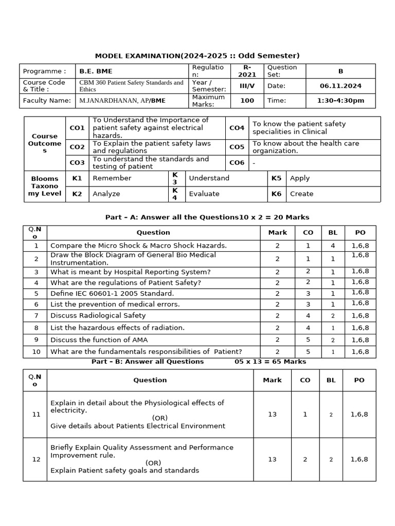 Psse Model - B | PDF | Patient Safety | Health Care