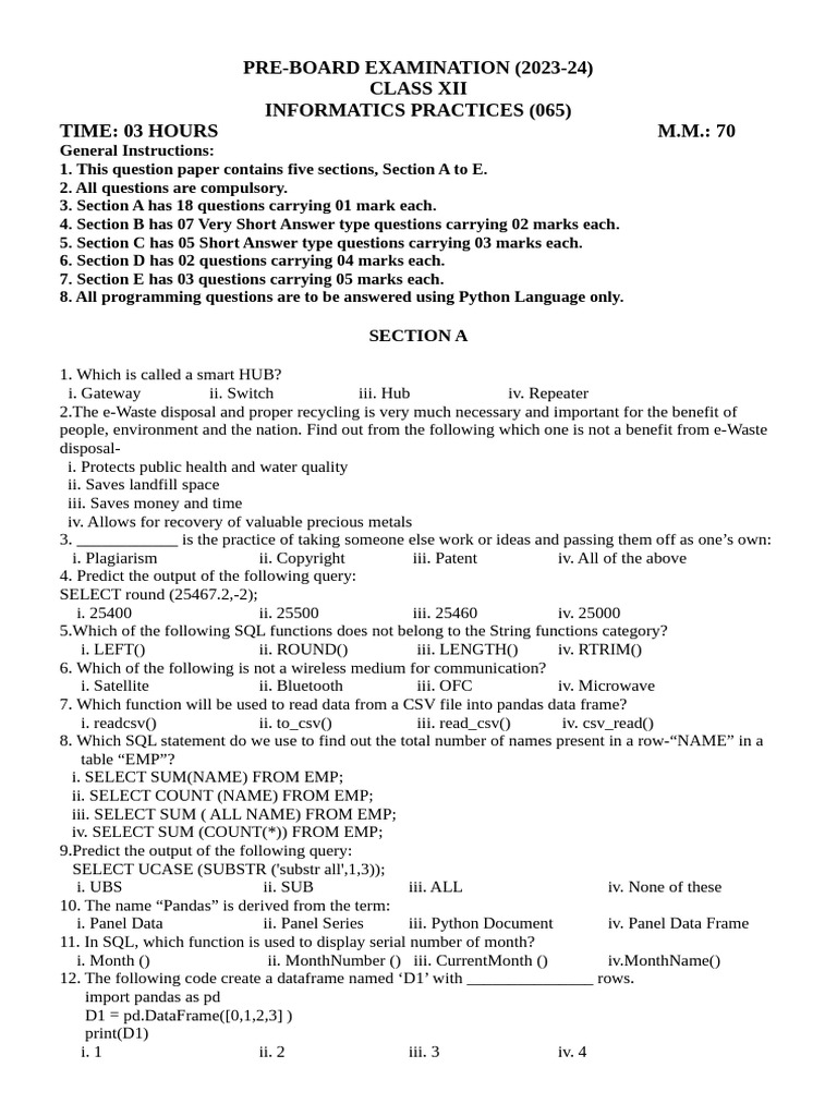 IP preboard 2023-24 | PDF | Table (Database) | Sql