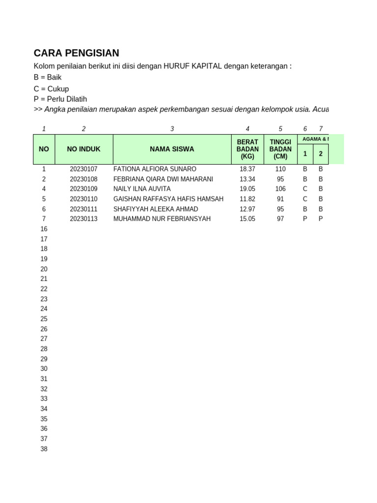 (Adm-Paudi-Tk-Ra) Contoh Raport Paud Otomatis KB Tpa 3-4 THN | PDF
