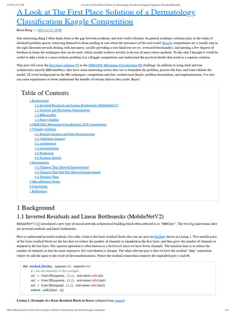 A Look at The First Place Solution of A Dermatology Classification Kaggle Competition - Bounded ...