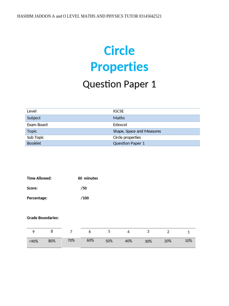 4.6.1 Circle Properties QP - Igcse Edexcel Maths Igcse 9-1 | PDF | Circle | Angle