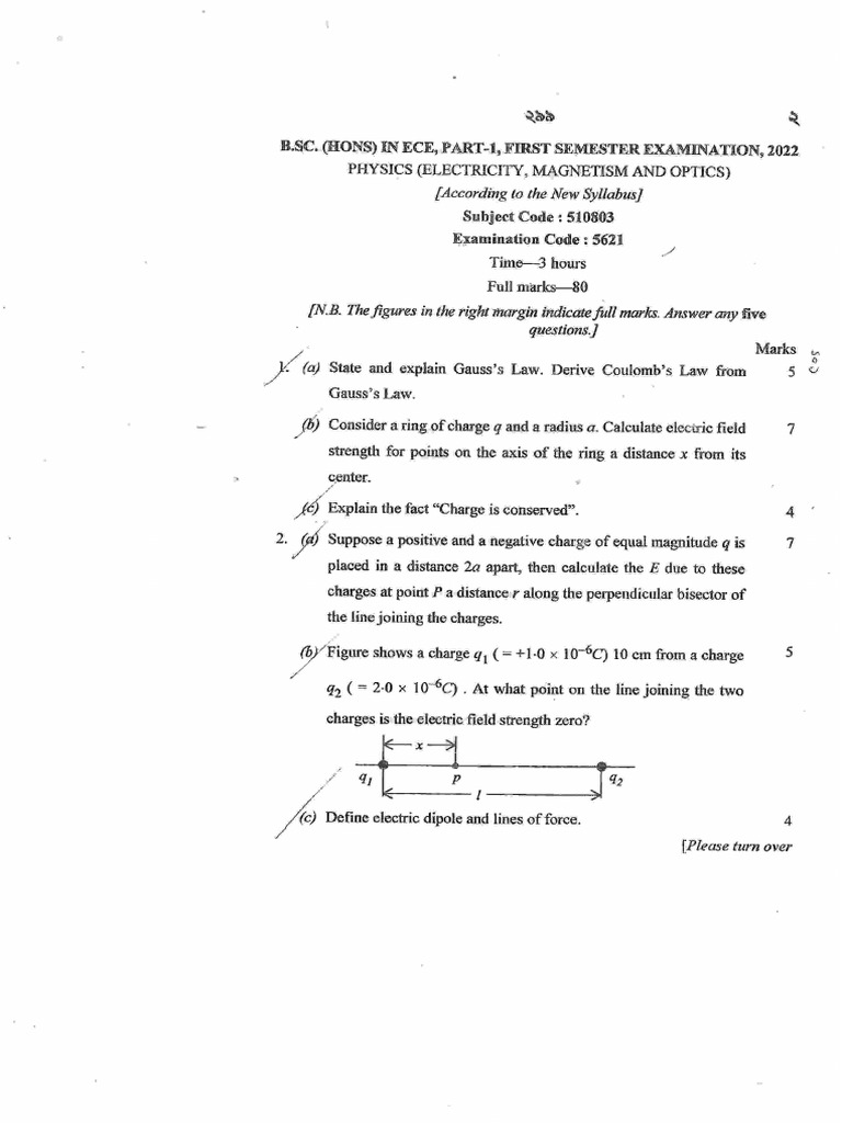 Physics 1st Semester Questions | PDF