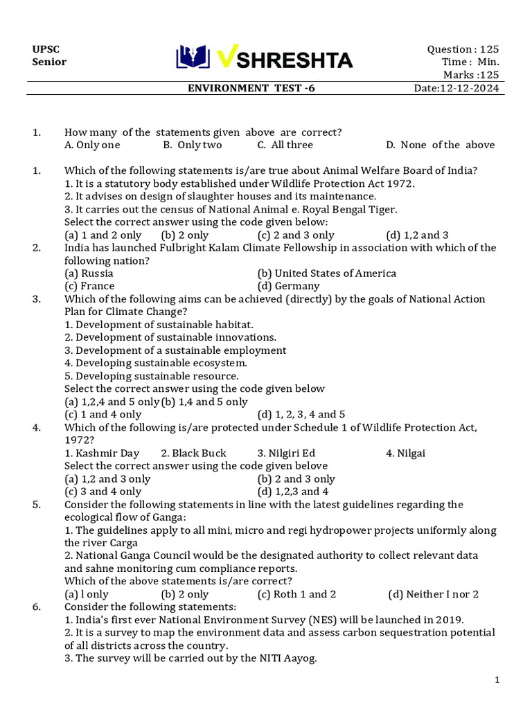 Environment Test - 6 12-12-2024 PDF | PDF | Greenhouse Gas | Waste