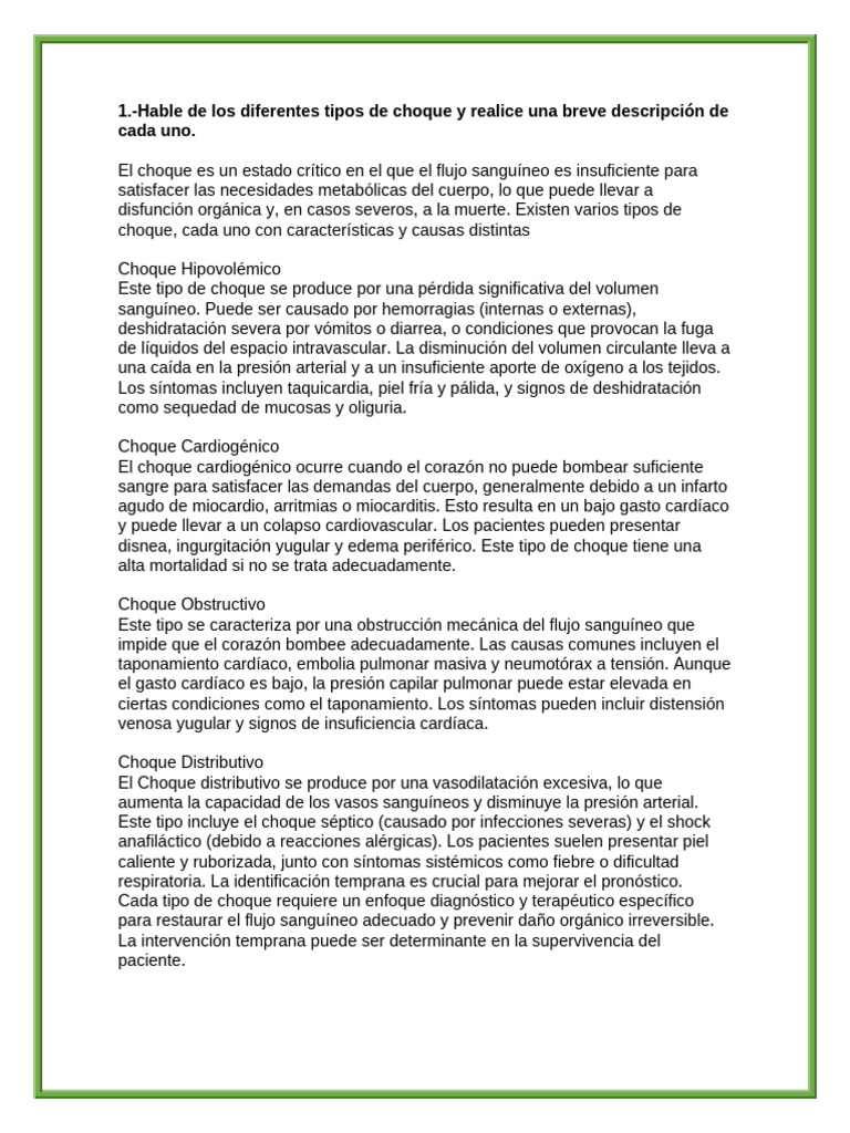 Tipos de choque: causas y tratamientos | PDF | Choque (circulatorio ...