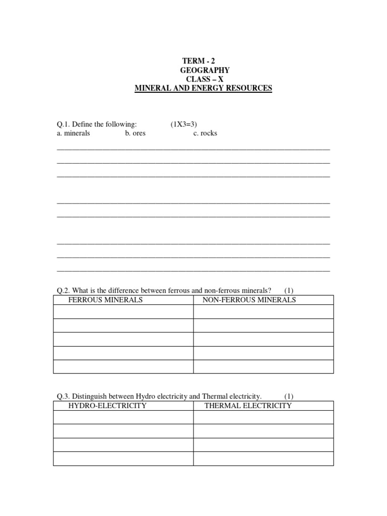 CBSE Class 10 Geography - Minerals and Energy Resources | PDF | Energy ...