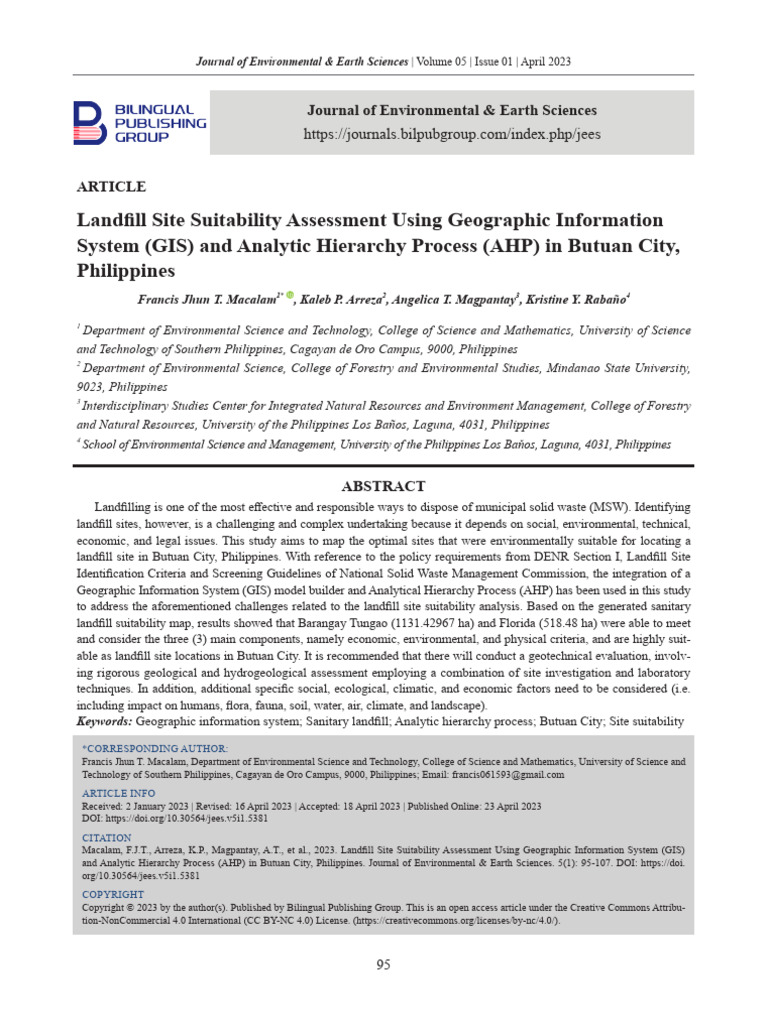 Landfill Site Suitability Assessment Using Geographic Information | PDF ...