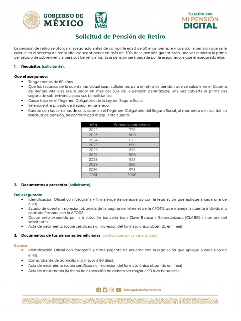 Solicitud de Pensión de Retiro | PDF | Pensión | Certificado de nacimiento