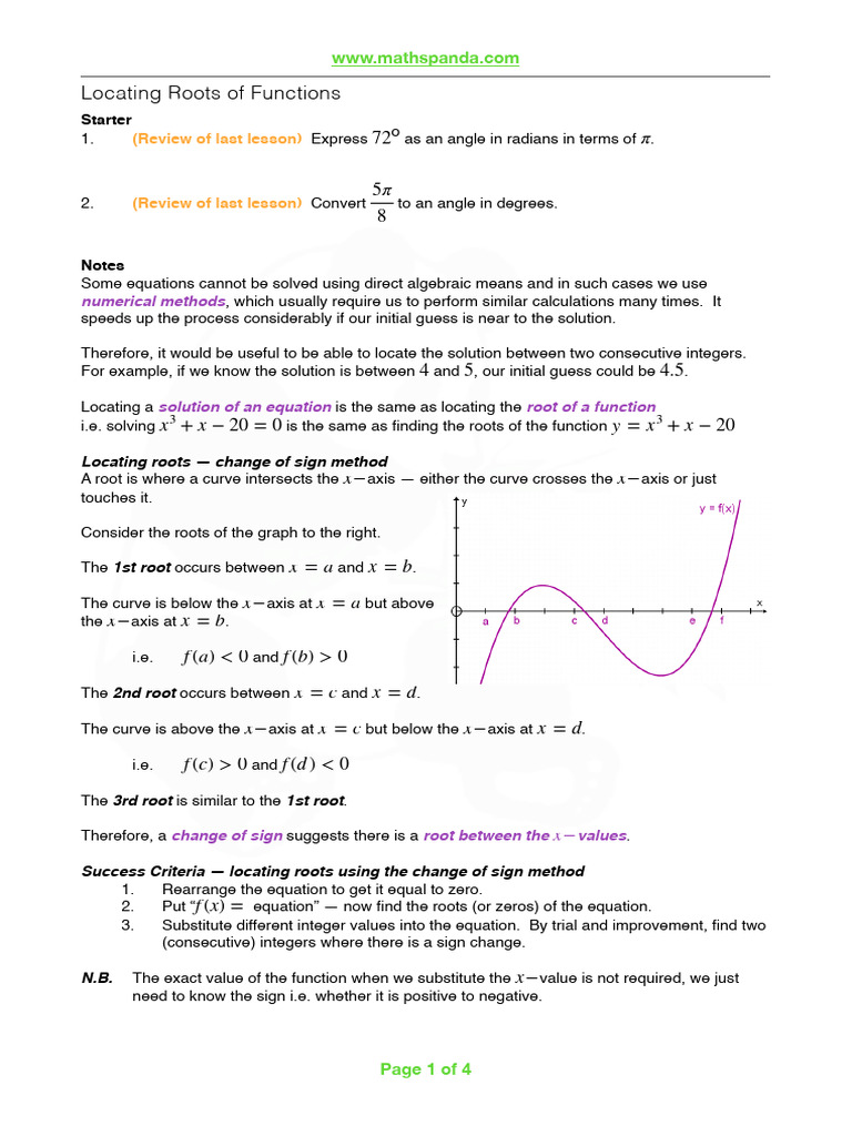 Locating_Roots_of_Functions_LESSON | PDF | Zero Of A Function ...