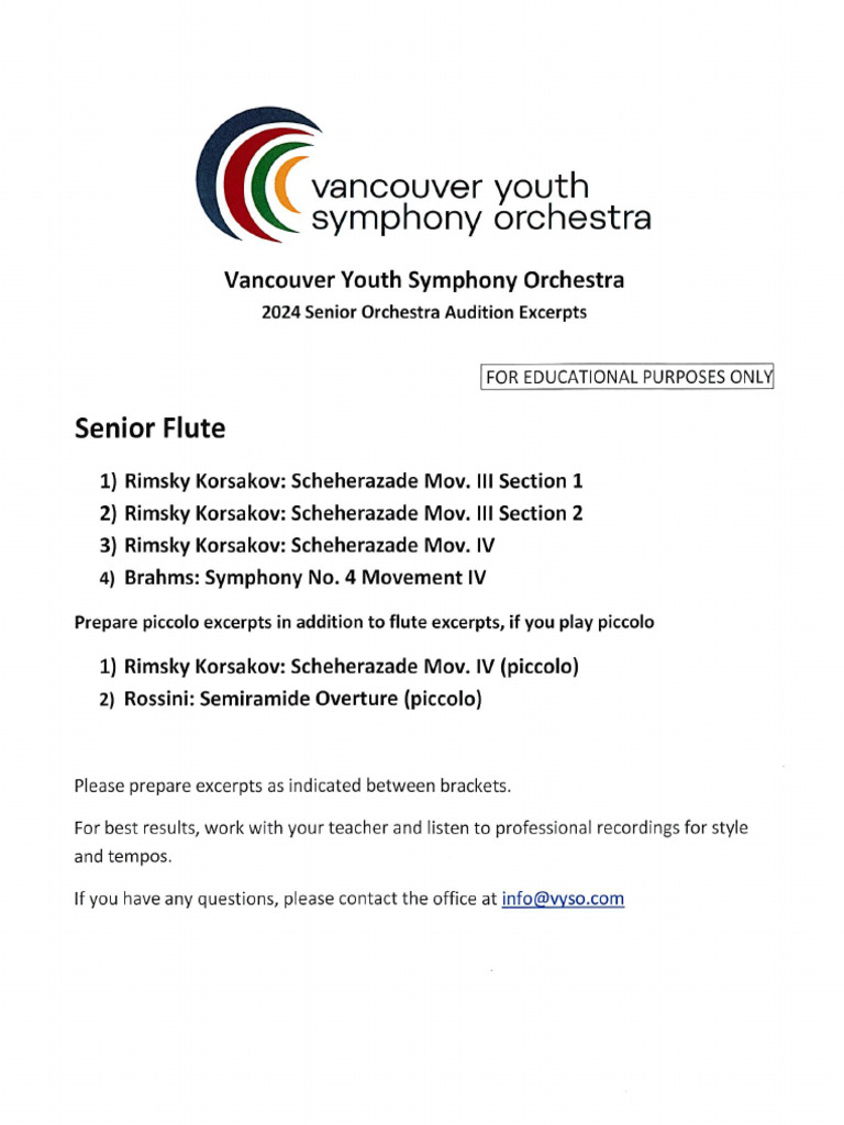 VYSO Audition Excerpts | PDF