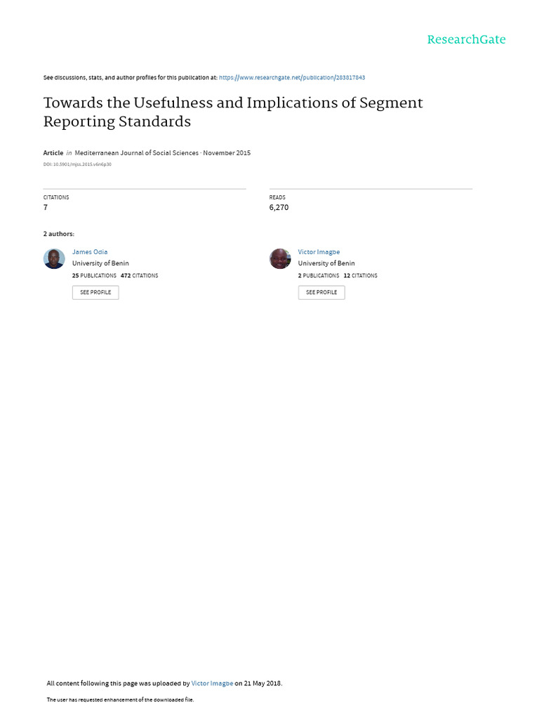 Towards the Usefulness and Implications of Segment (1) | PDF | International Financial Reporting ...