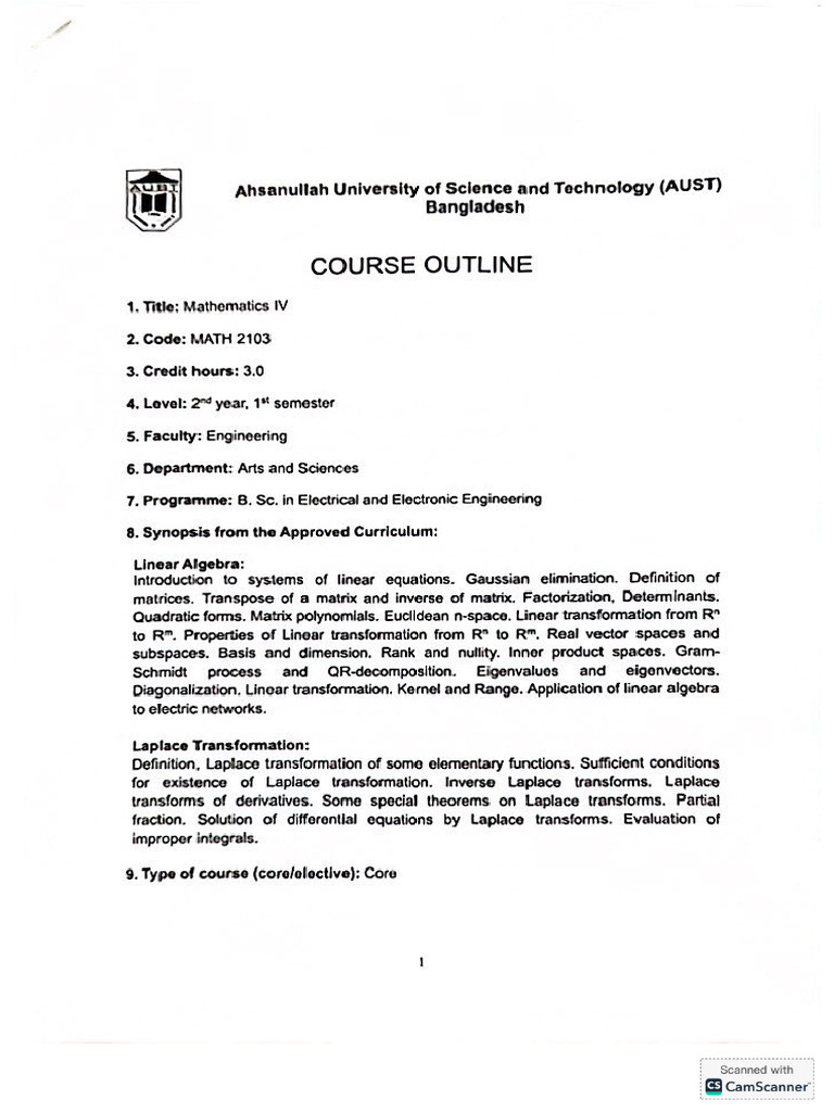Math 2103 Course Outline | PDF