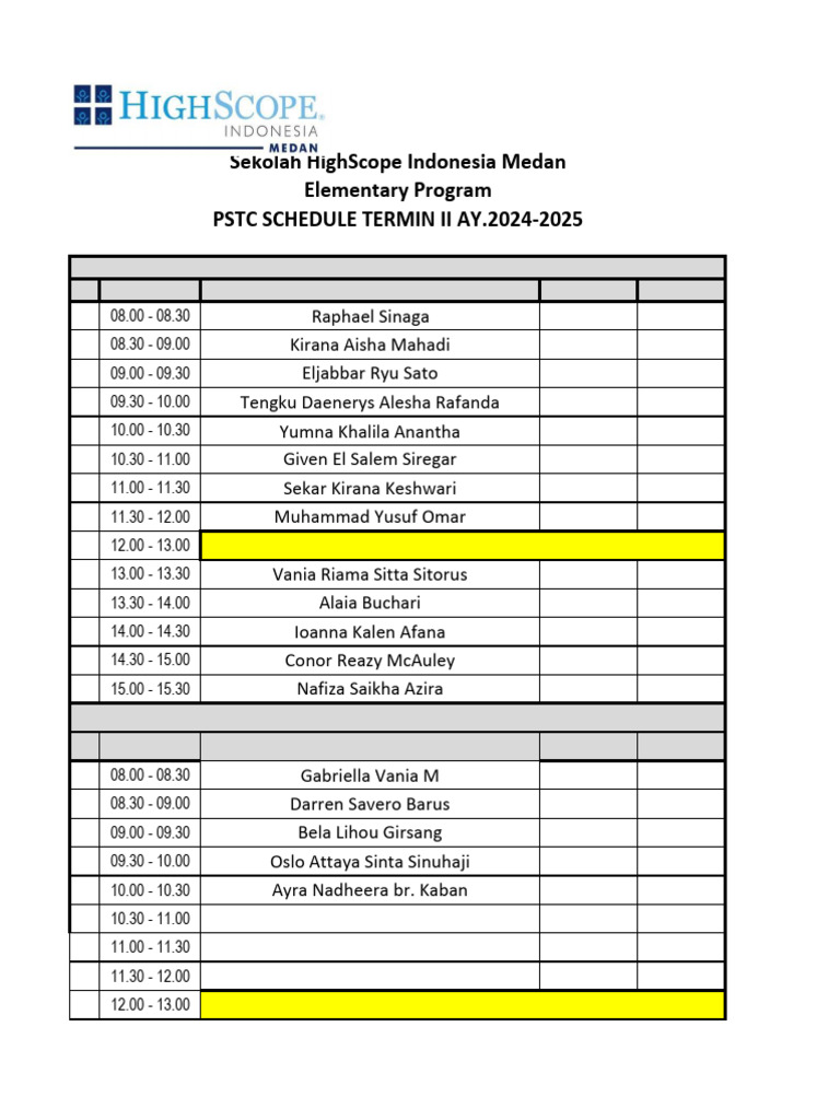 Jadwal PSTC Term 2 K-1 C | PDF