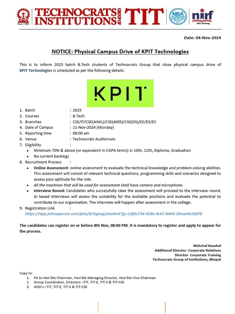 KPIT Campus Notice | PDF