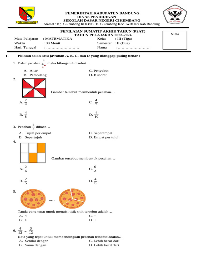SOAL PSAT MTK Kelas | PDF
