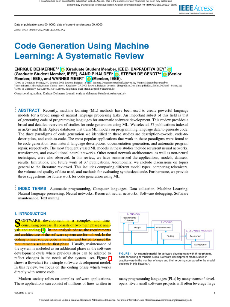 Machine Learning Code Generation Review | PDF | Machine Learning | Software