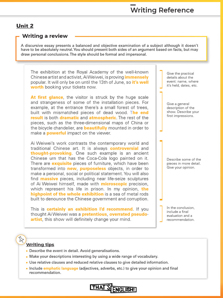 Writing A Review C1.1 U2 | PDF | Linguistics