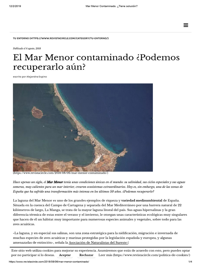 Mar Menor Contaminado. ¿Tiene Solución | PDF | Contaminación | Entorno ...