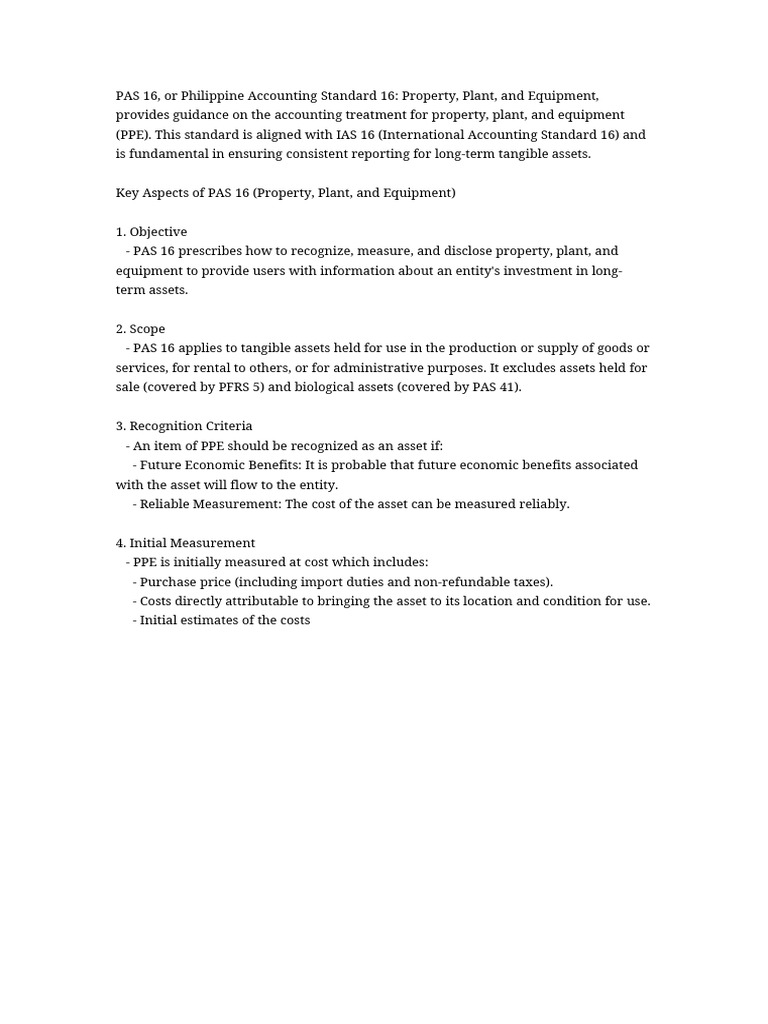 Understanding PAS 16: Property, Plant, and Equipment | PDF
