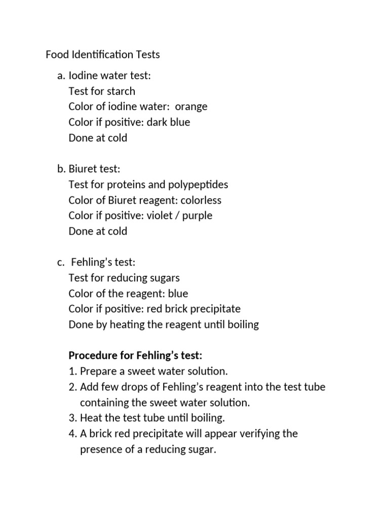 Food Identification Tests | PDF