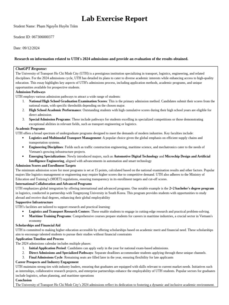 Lab Exercise Report | PDF | University And College Admission | Logistics