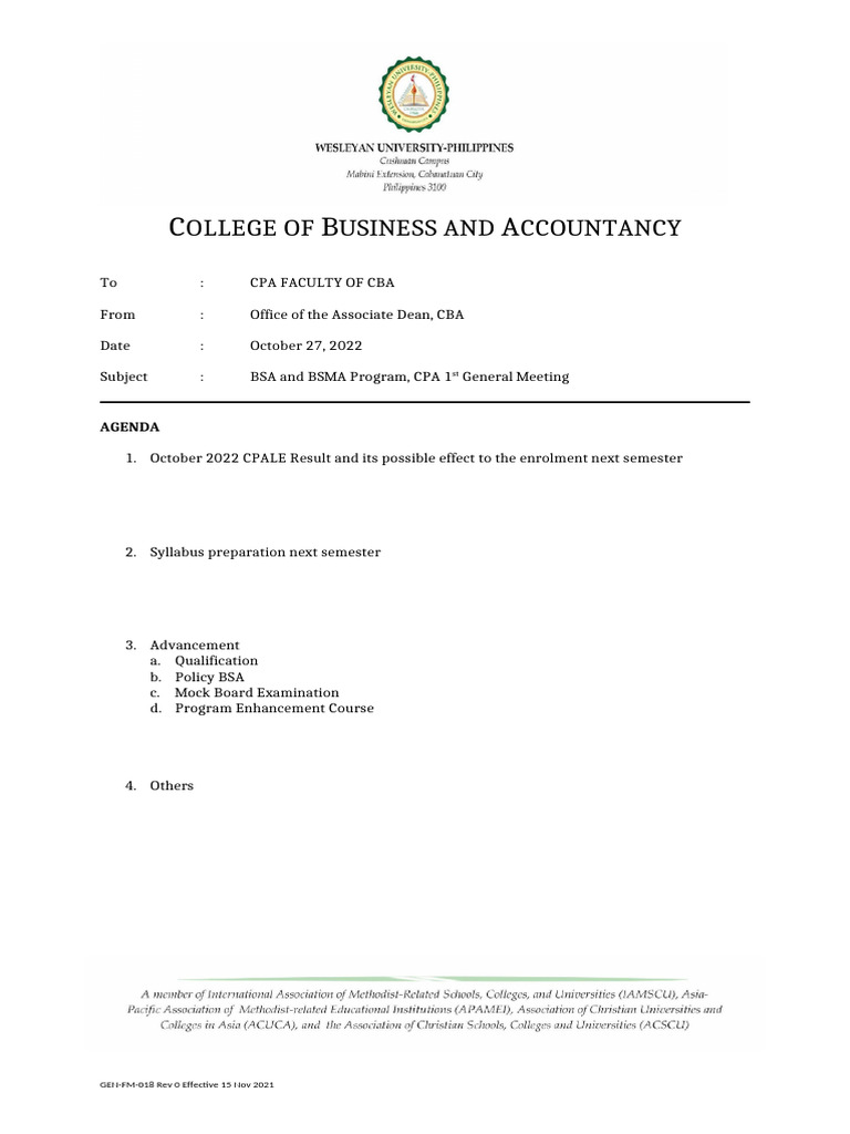 CPA 1st General Meeting Agenda | PDF