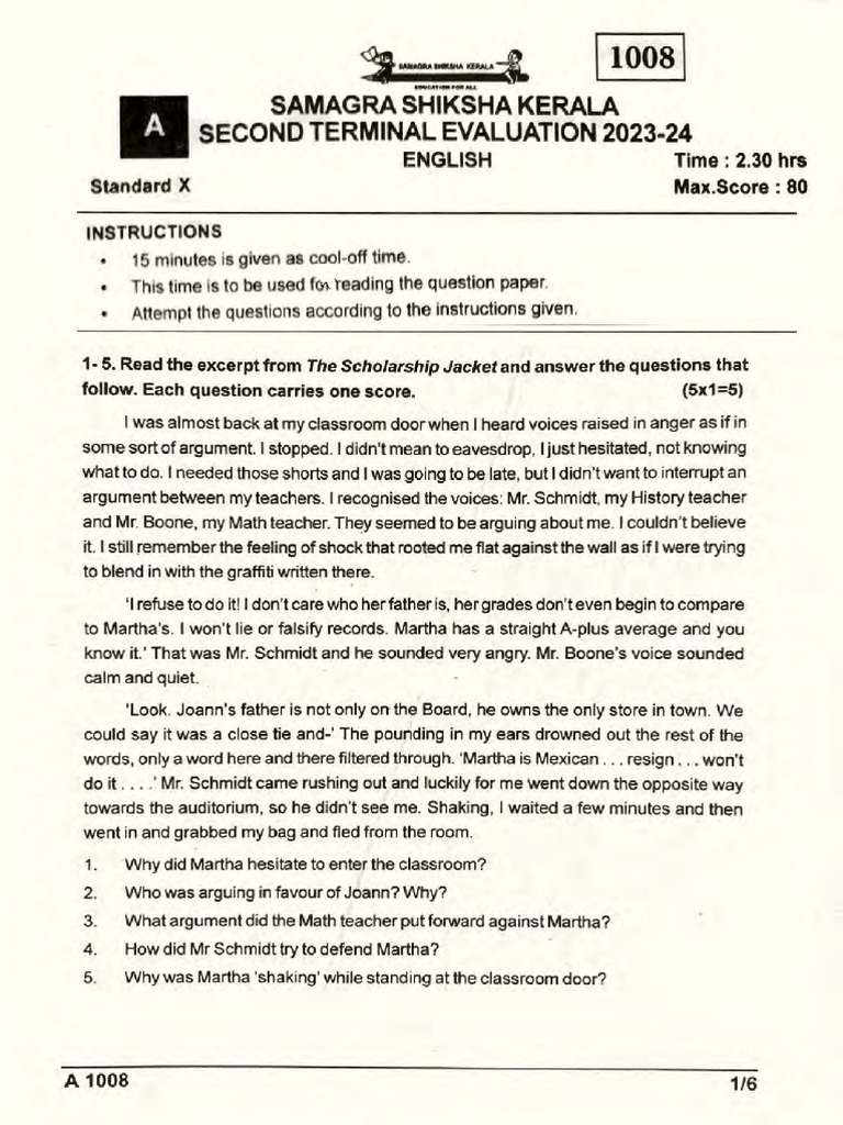 Kerala SSLC Second Term Exam 2023 Dec Question Paper - EnGLISH | PDF