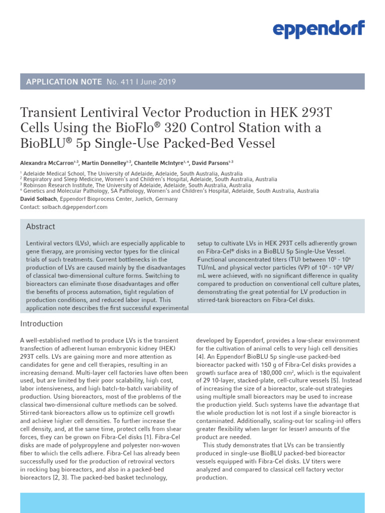 Transient Lentiviral Vector Production in Hek 293T Cells Using The ...