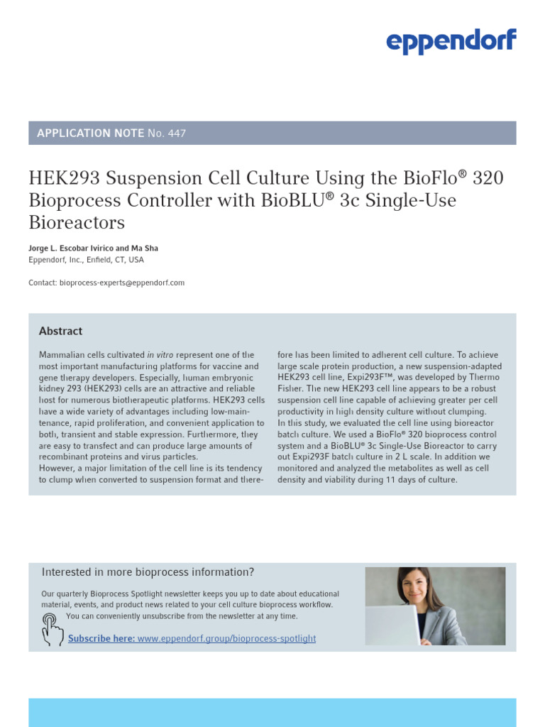 Hek293 Suspension Cell Culture Using The Bioflo 320 Bioprocess Controller With Bioblu 3C Single ...