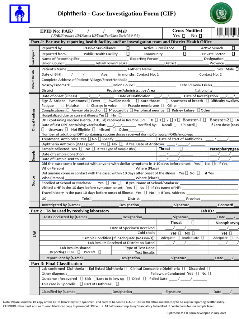 Revised CIF Diphtheria v2.0 (2024) | PDF | Diseases And Disorders | Medical Specialties