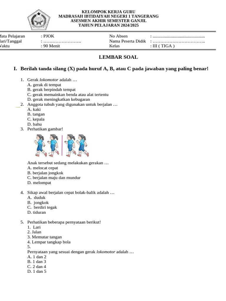 Soal Pjok KLS 3 Sas 2024 | PDF