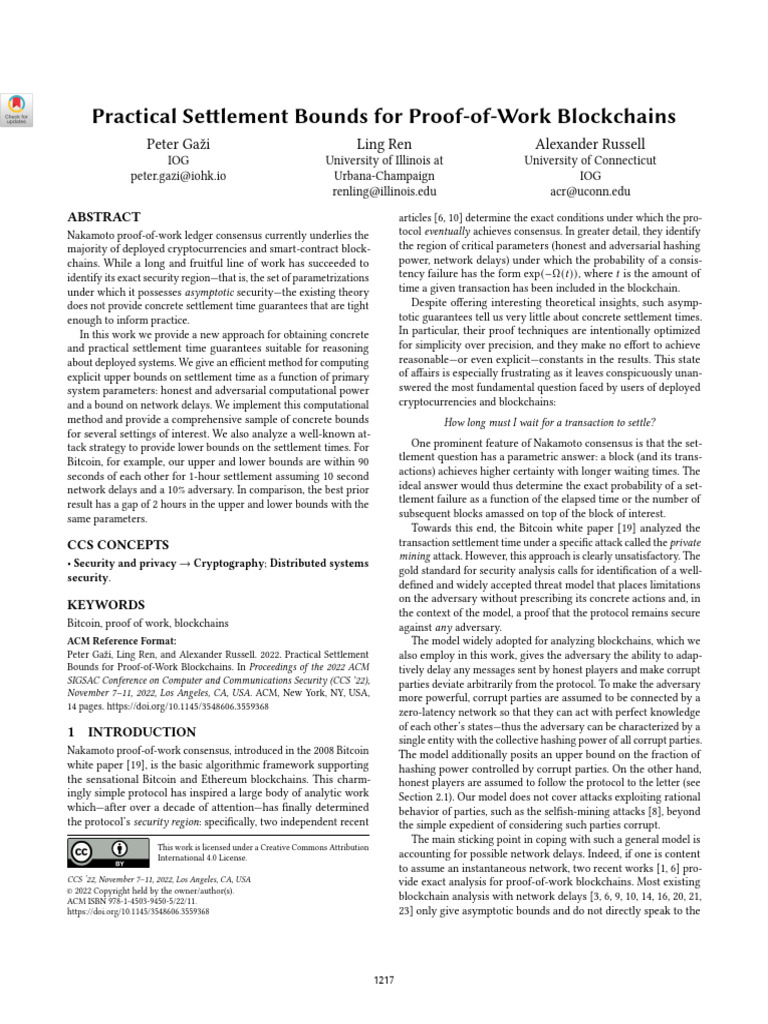 Practical Settlement Bounds For Proof-Of-Work Blockchains | PDF | Vertex (Graph Theory)