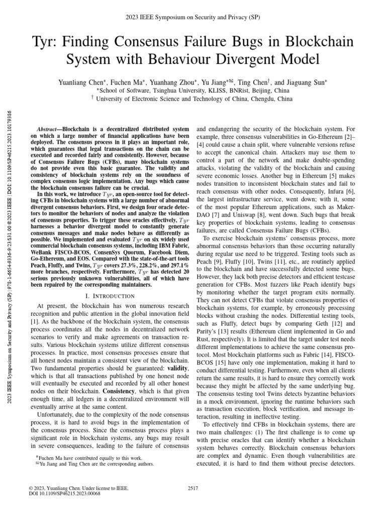 Tyr Finding Consensus Failure Bugs in Blockchain System With Behaviour ...