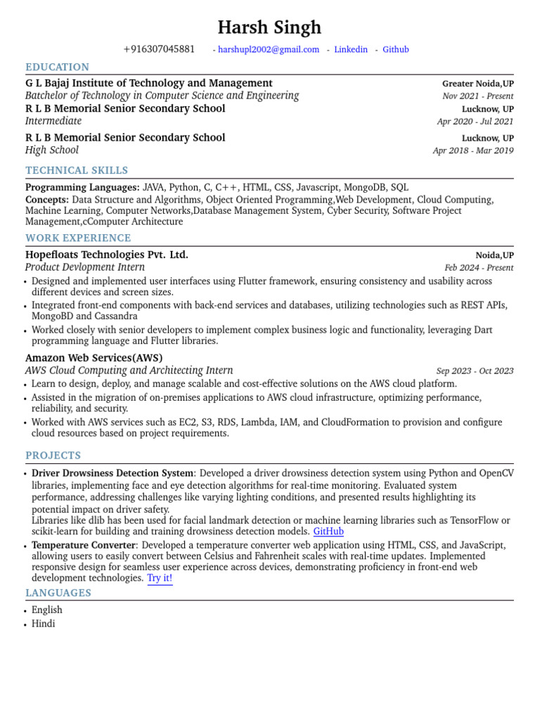 Harsh Singh's Tech Resume | PDF | Amazon Web Services | Cloud Computing