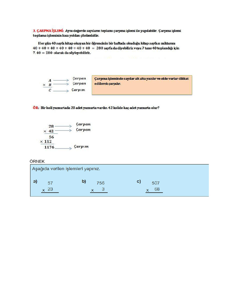 2.sinif Matematik Carpma Islemi Konu Anlatimi Ve Calisma Sorulari | PDF