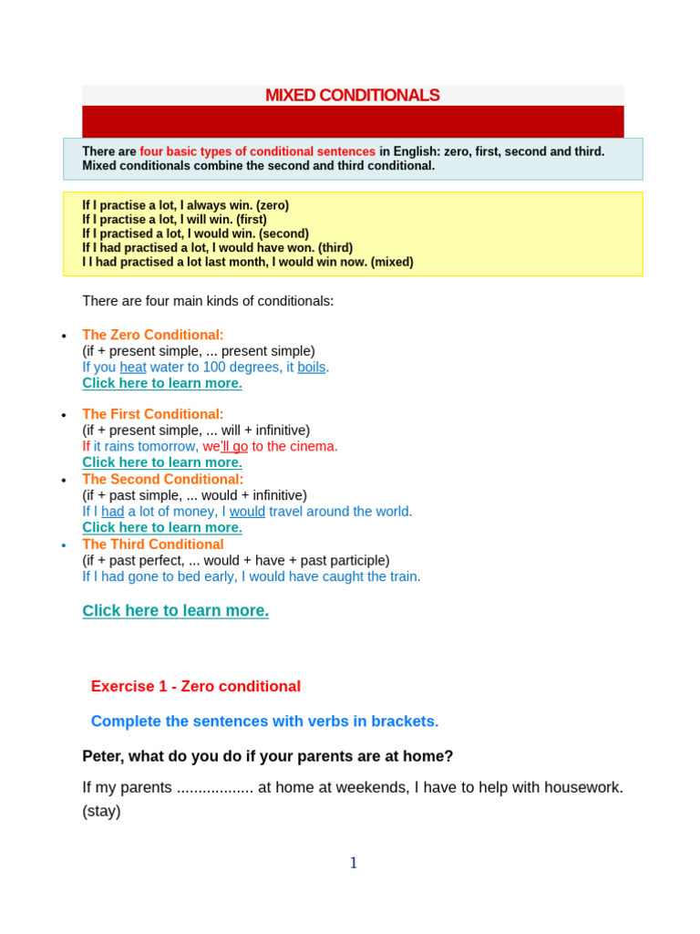 Conditional Exercises 1.6.22 | PDF | Linguistics | Grammar