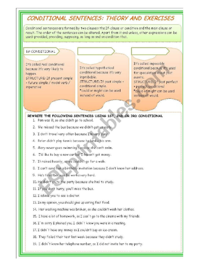 REWRITE CONDITIONAL SENTENCES (KEY INCLUDED) - ESL Worksheet by Aragoneses | PDF