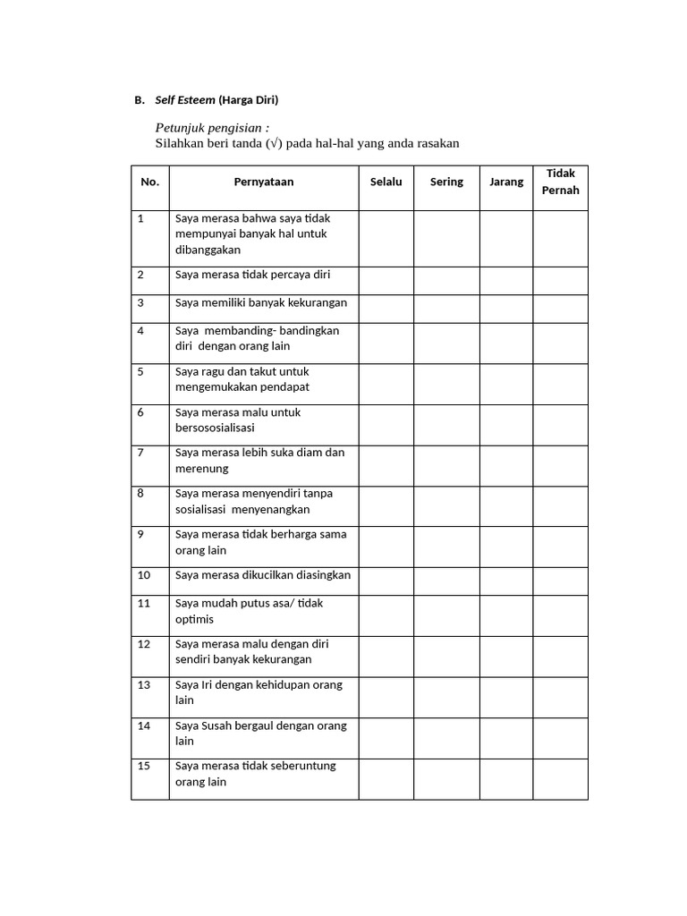 Kuesioner Self Estemm | PDF