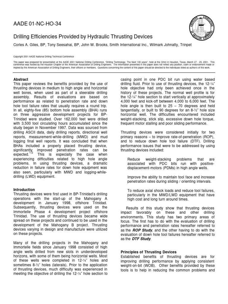 AADE 01 NC HO 34 Drilling Efficiencies P | PDF