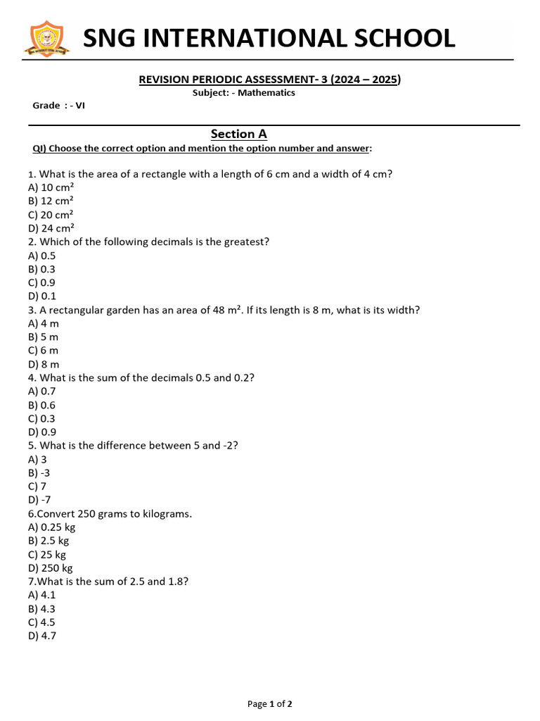 Grade6 PA3 - RevisionMath | PDF