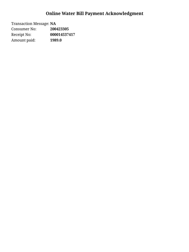 Online Water Bill Payment Acknowledgment | PDF