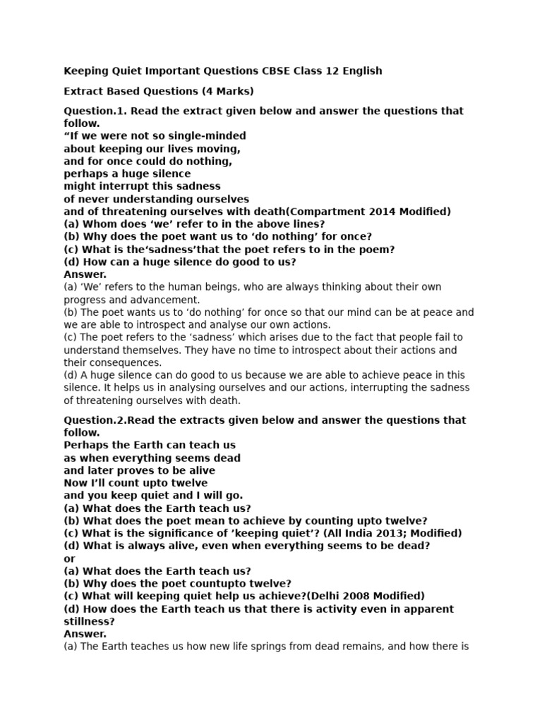 Important Questions on Keeping Quiet | PDF | Beauty | Heaven