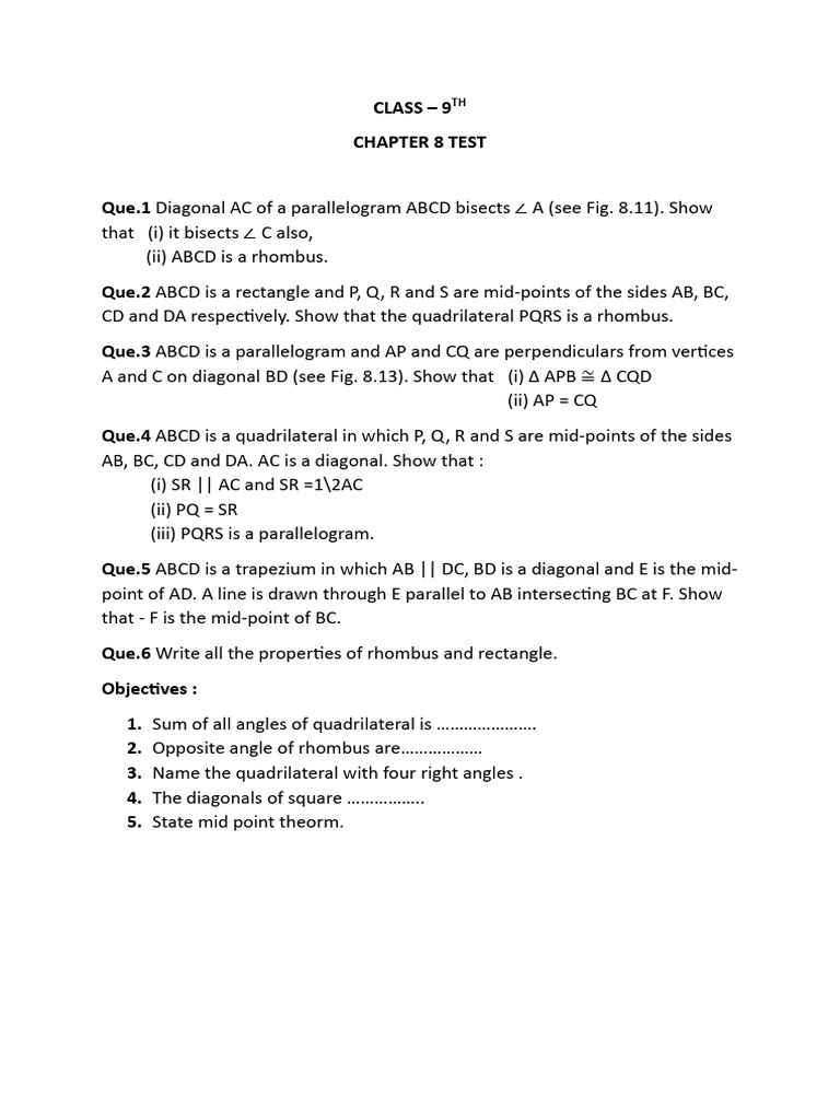 Class 9th Maths Chapter 8 | PDF